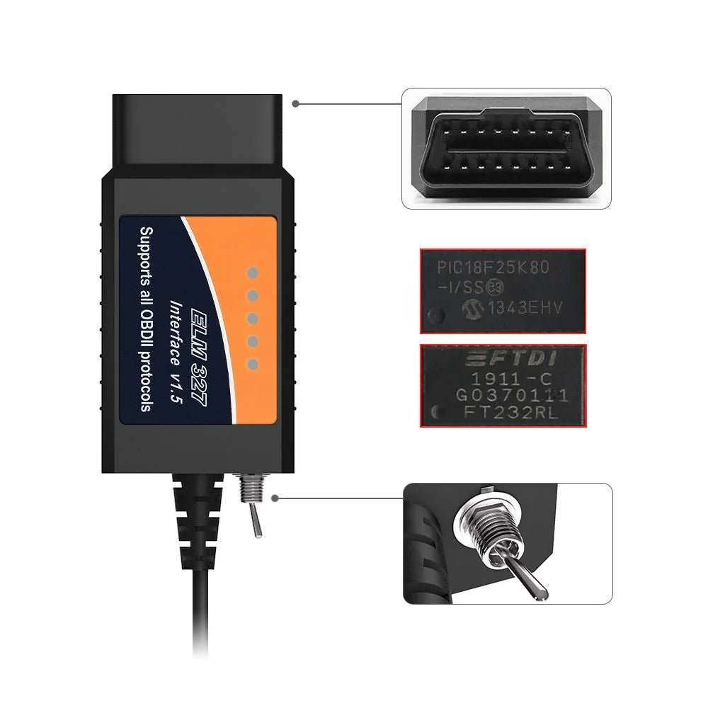 Custom USB ELM327 Scanner Tool för Ford – Felkodsläsare